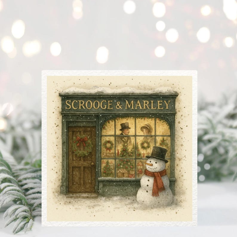 Scrooge & Marley Christmas Card | Victorian Shopfront Snow Scene ...