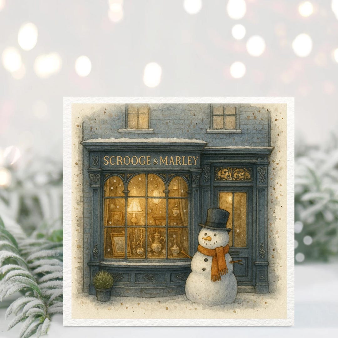 Scrooge & Marley Christmas Card | Dickens Inspired Shop Front ...