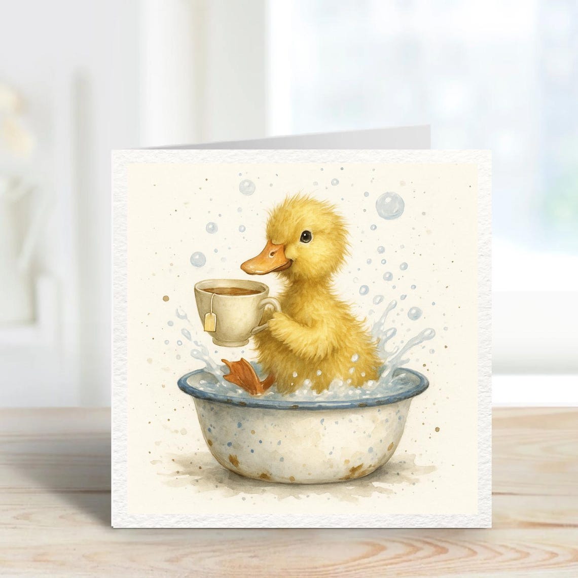 Cute Duck Greeting Card – Funny Watercolour Duck With Tea Cup ...