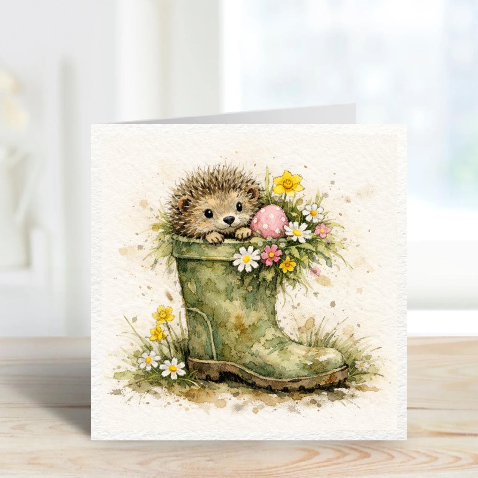Hedgehog in a Wellington Boot Card, Cute Spring Wildlife Greeting Card ...