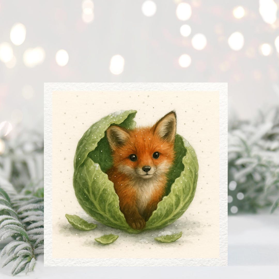 Winter Fox Card – Cute Animal Christmas Card – Snowy Fox in Brussel Art ...