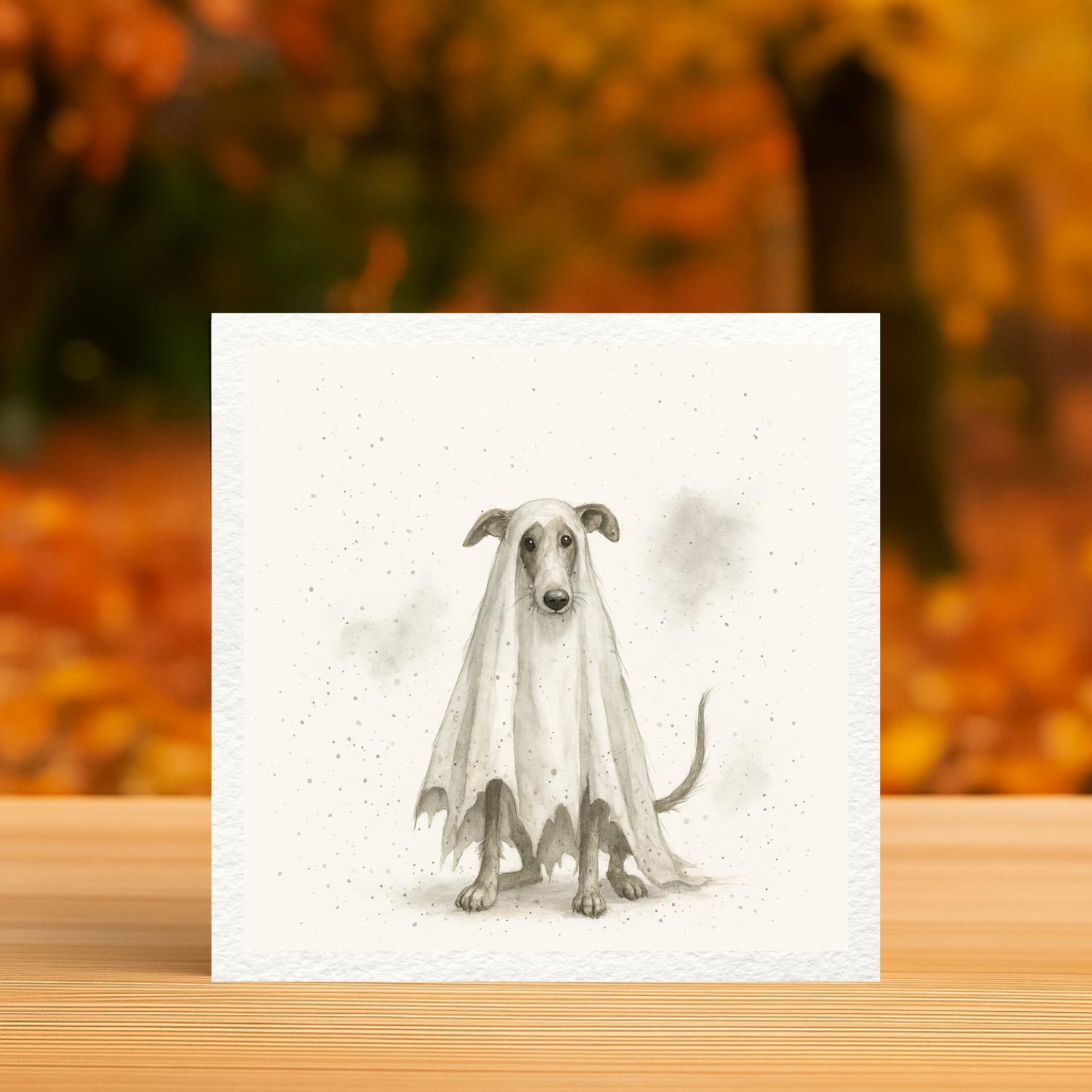 Halloween Greyhound Card – Funny Ghost Dog Greeting Card – Spooky Cute ...