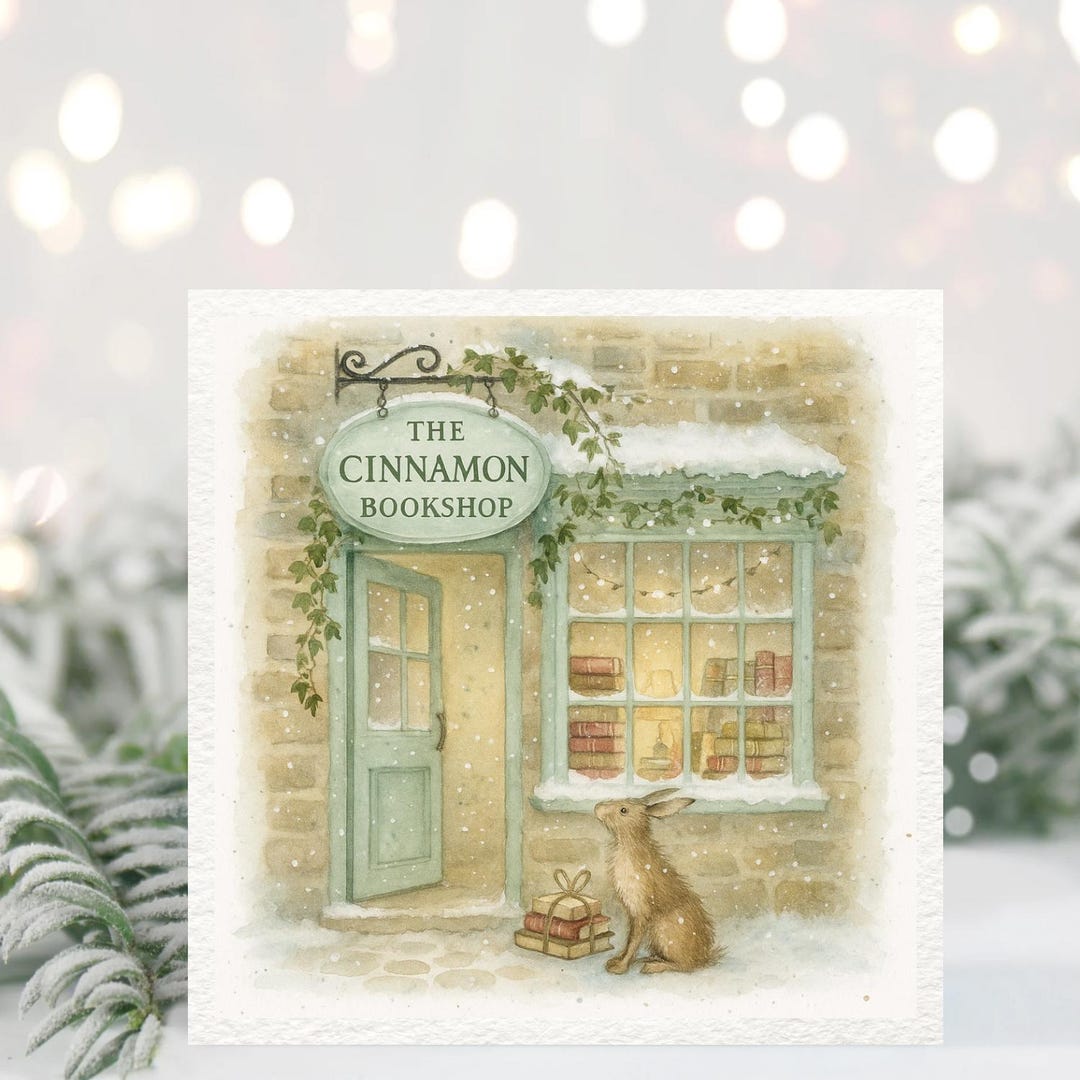 The Cinnamon Bookshop Christmas Card | Cosy Winter Hare Illustration ...