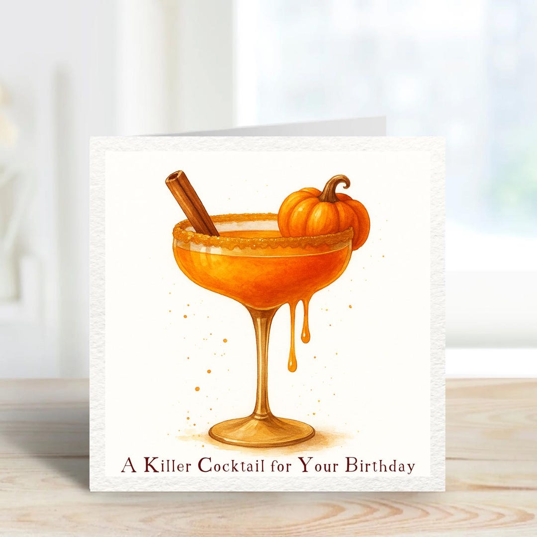 Pumpkin Spice Cocktail Birthday Card – Autumn Halloween Drink Card ...