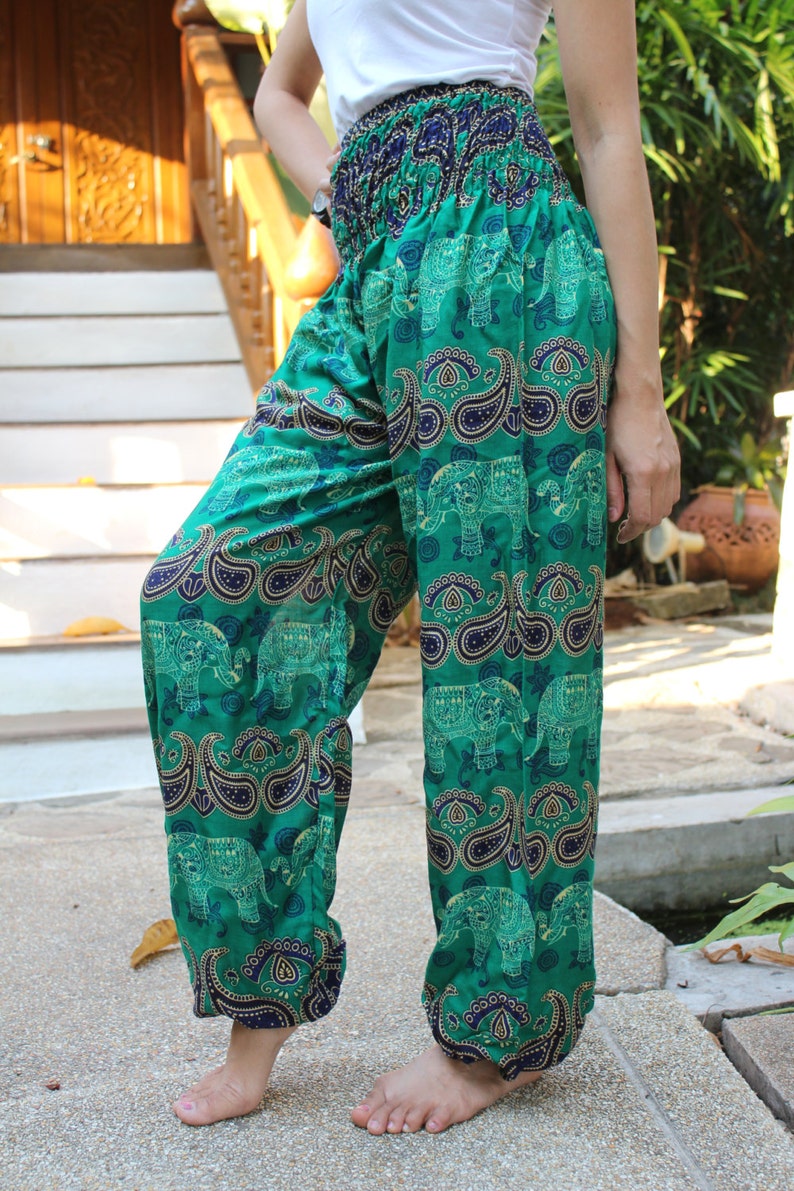 Hippie Pants Harem Pants Elephant Pants Boho Pants Green Etsy