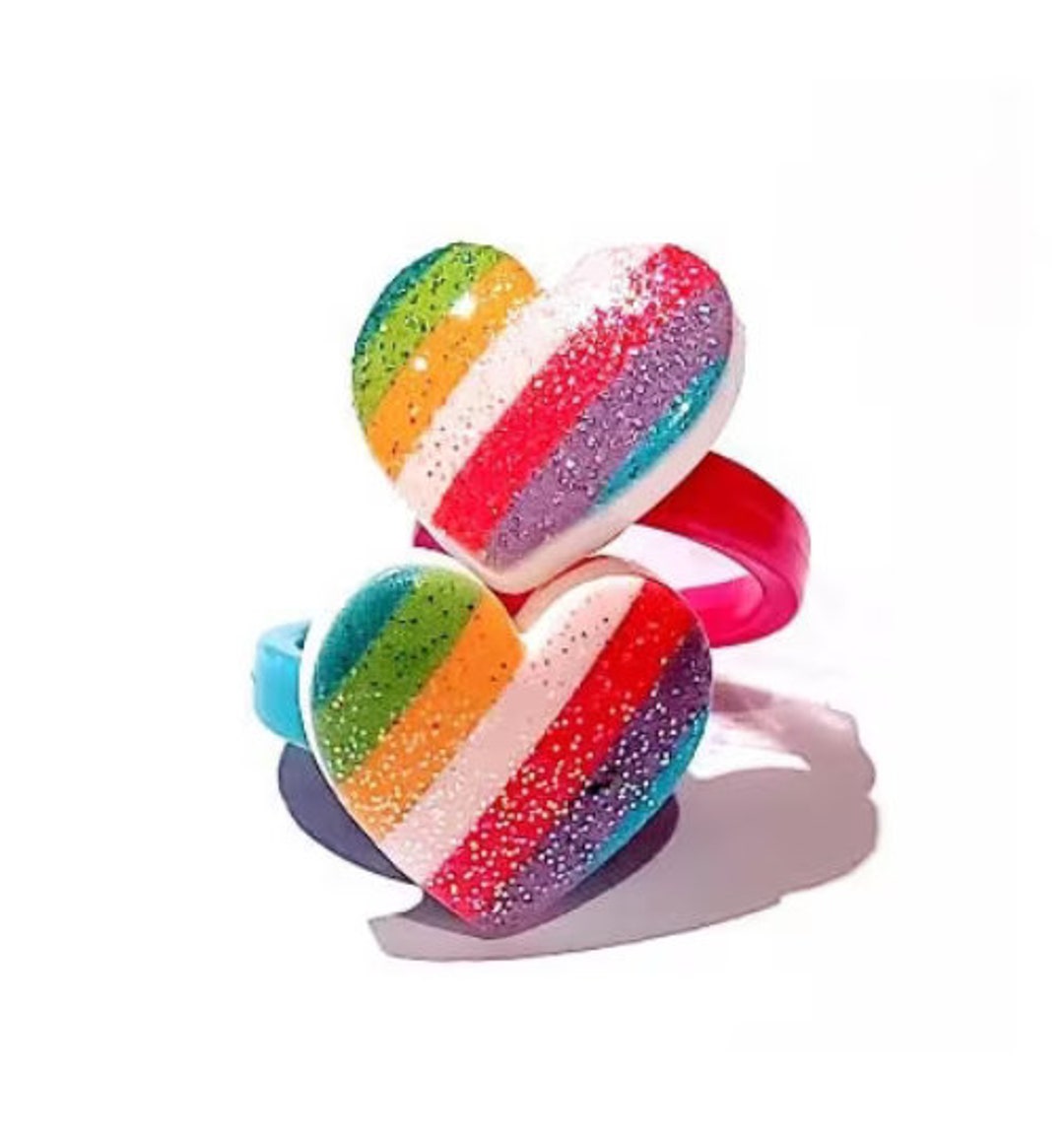 Children's Rainbow Ring Cute Heart Ring Kid's Plastic Ring Colourful ...