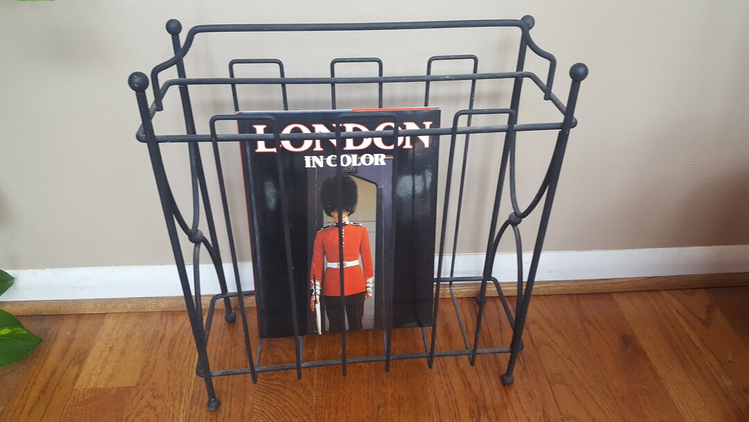 Black Wrought Iron Magazine Rack, Book Holder or Record Holder - Etsy