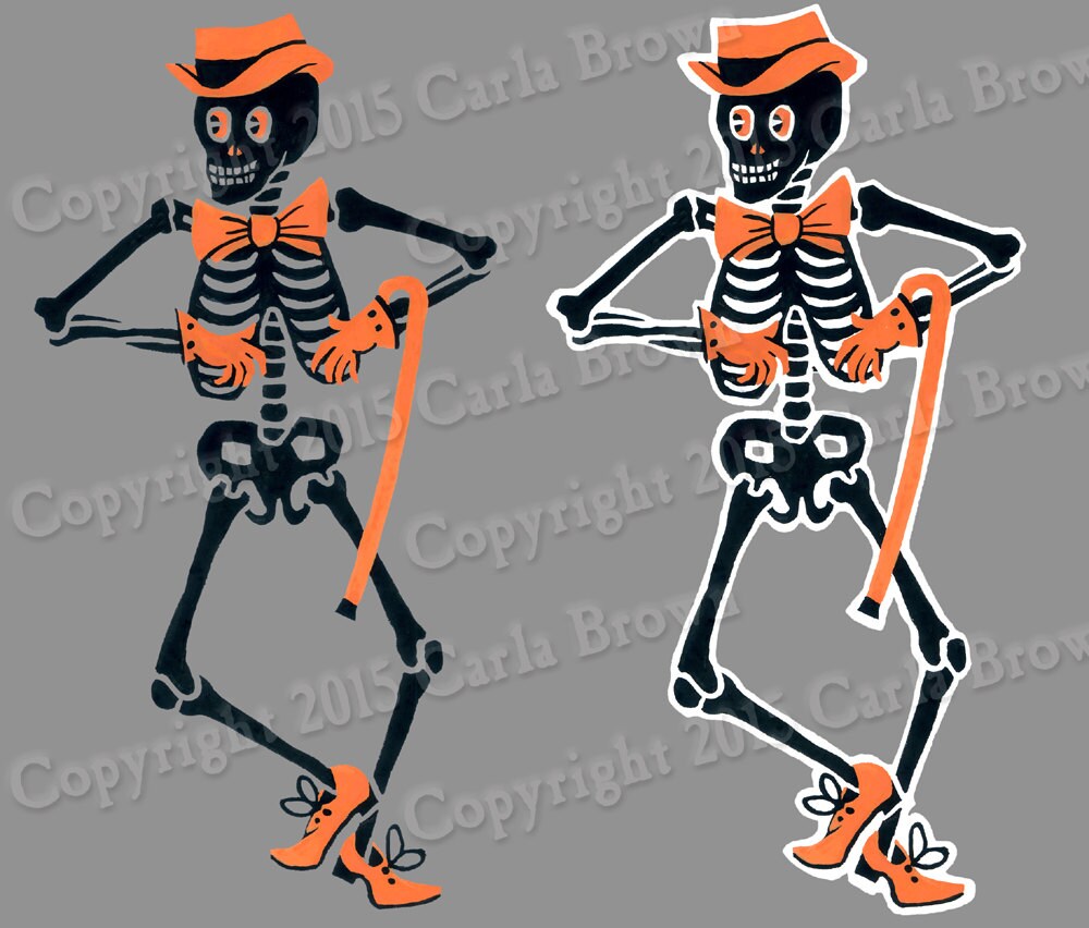 Halloween Clip Art Vintage Style Skeleton Clipart Retro Black Dancing ...