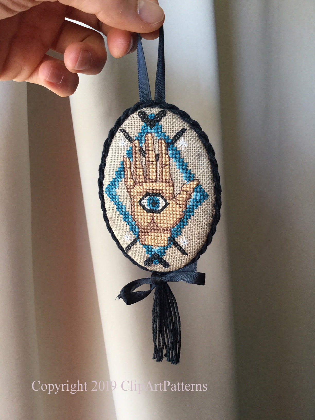 Eye in Hand Palmistry Oval Cross Stitch Pattern Hamsa Palm Reader Pagan ...