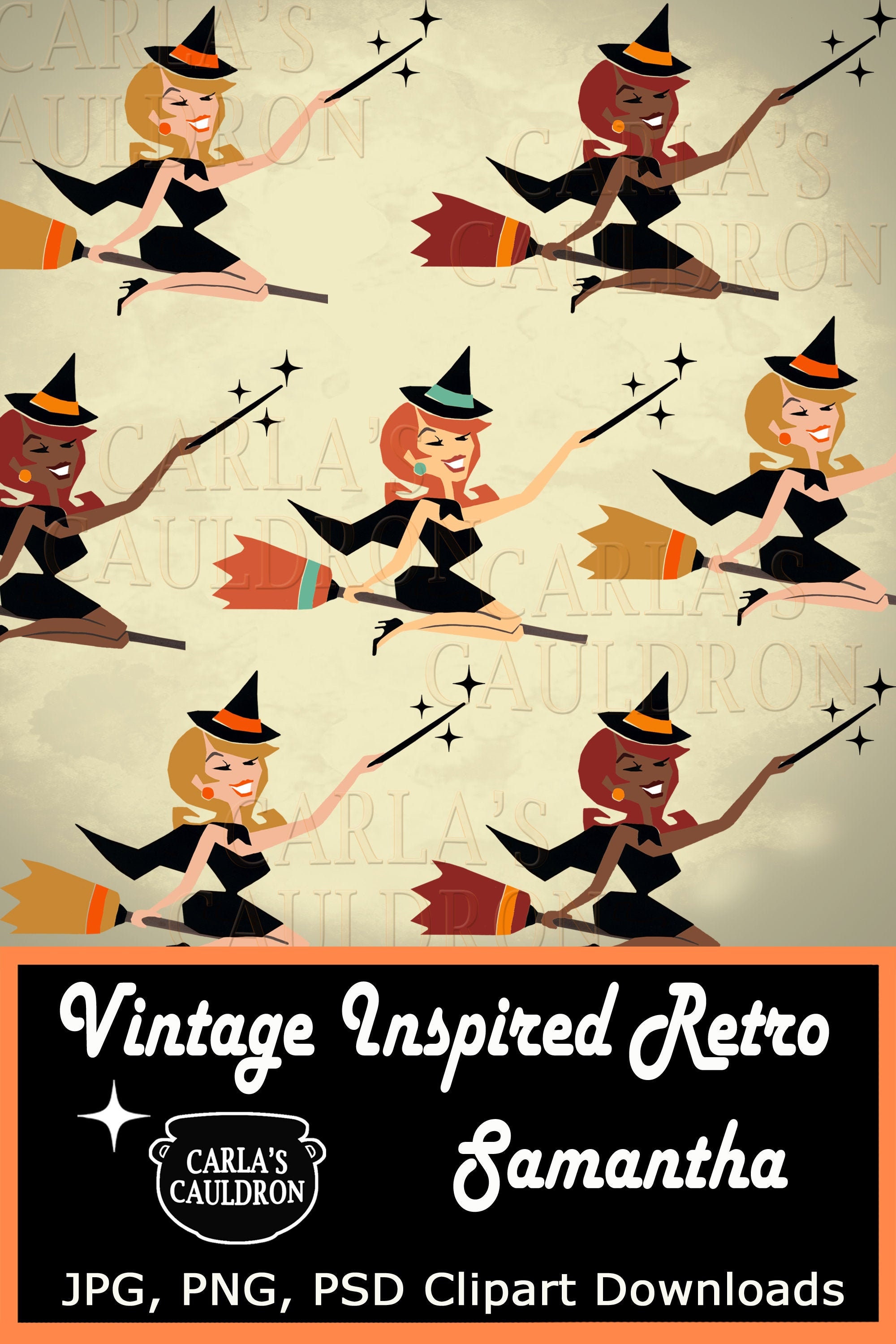 Retro Halloween Witch Clipart Download Bewitched Samantha Mid Century ...