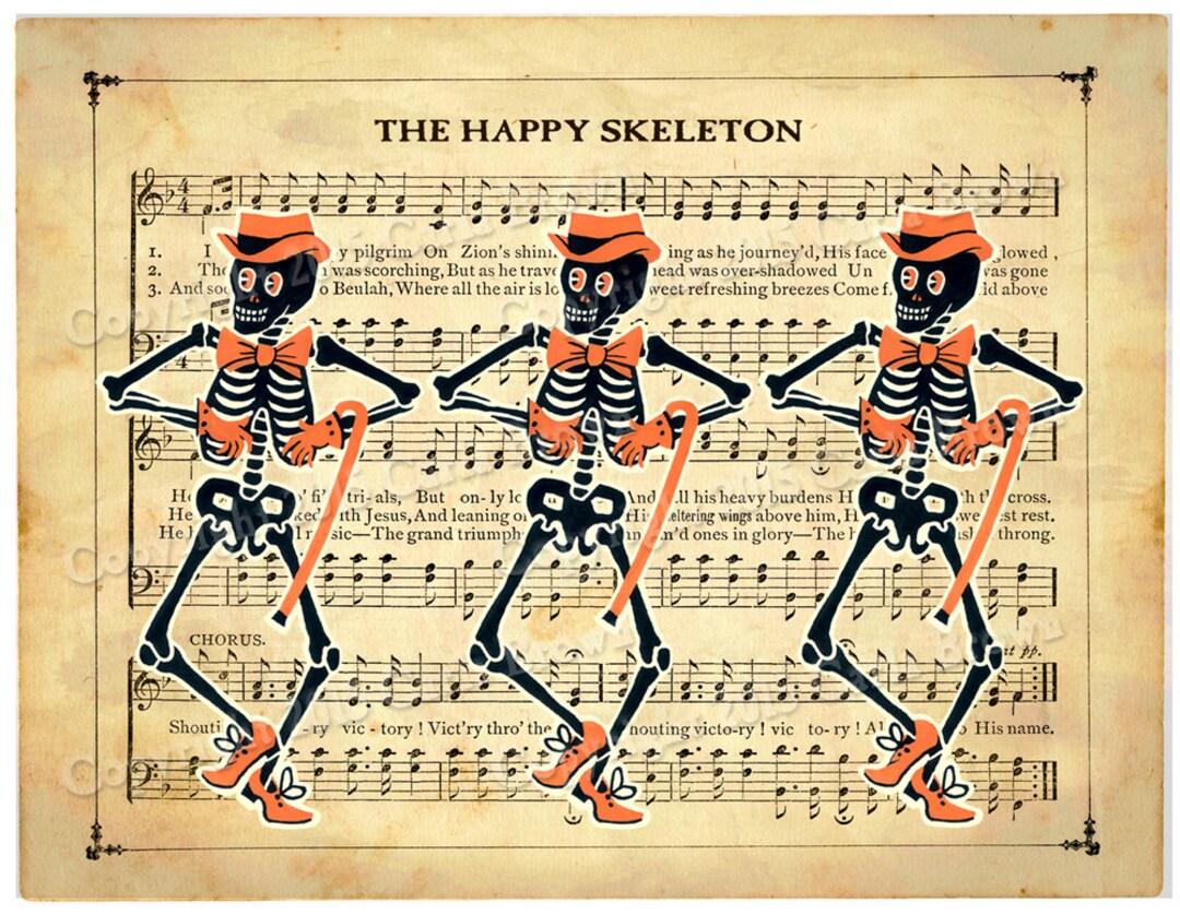 Halloween Clip Art Vintage Style Skeleton Clipart Retro Black Dancing ...