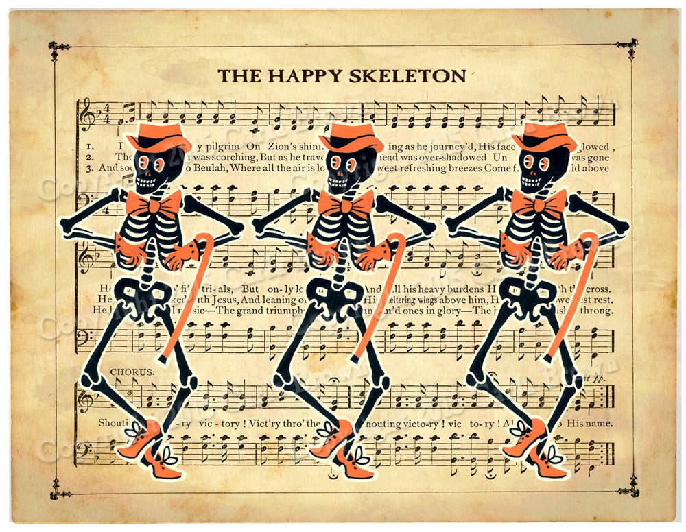 Halloween Clip Art Vintage Style Skeleton Clipart Retro Black Dancing ...