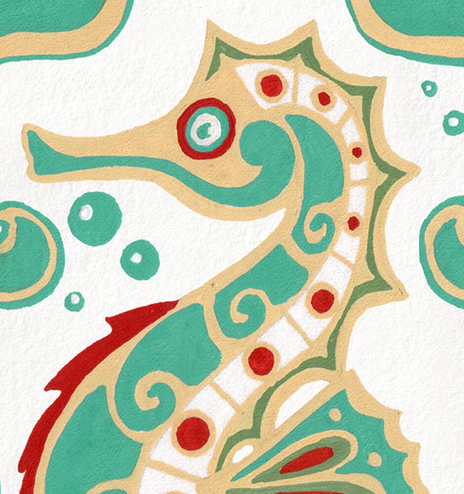Art Nouveau Sea Horse Wall Art Décor Print Seahorse Poster Painting ...