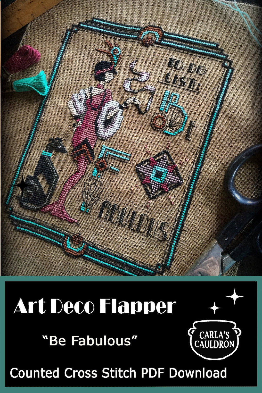 Art Deco Cross Stitch Pattern Flapper Sampler Fashion Quote 1920s Great ...