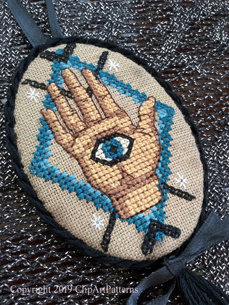 Eye in Hand Palmistry Oval Cross Stitch Pattern Hamsa Palm Reader Pagan ...