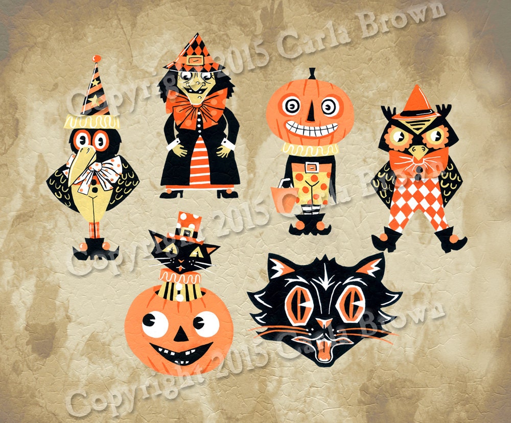 Bat Clip Art Retro Halloween Clipart Vintage Style Folk Primitive ...