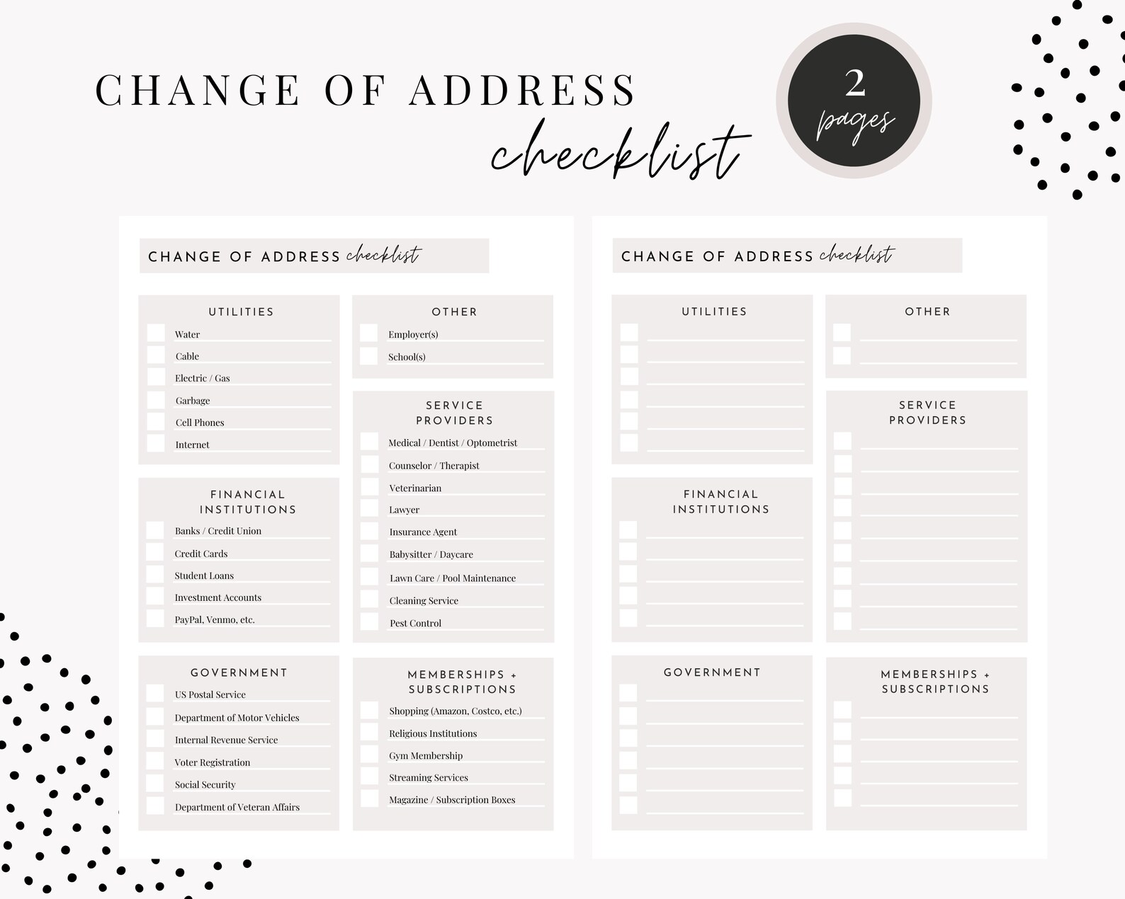 Change of Address Checklist Printable Moving Checklist | Etsy