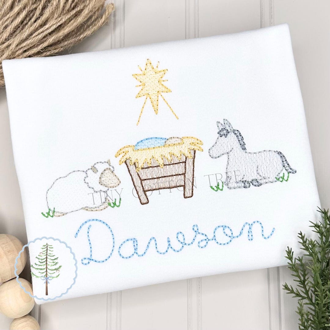 Christmas Nativity Embroidered Boy Shirt / Personalized Manger Scene ...