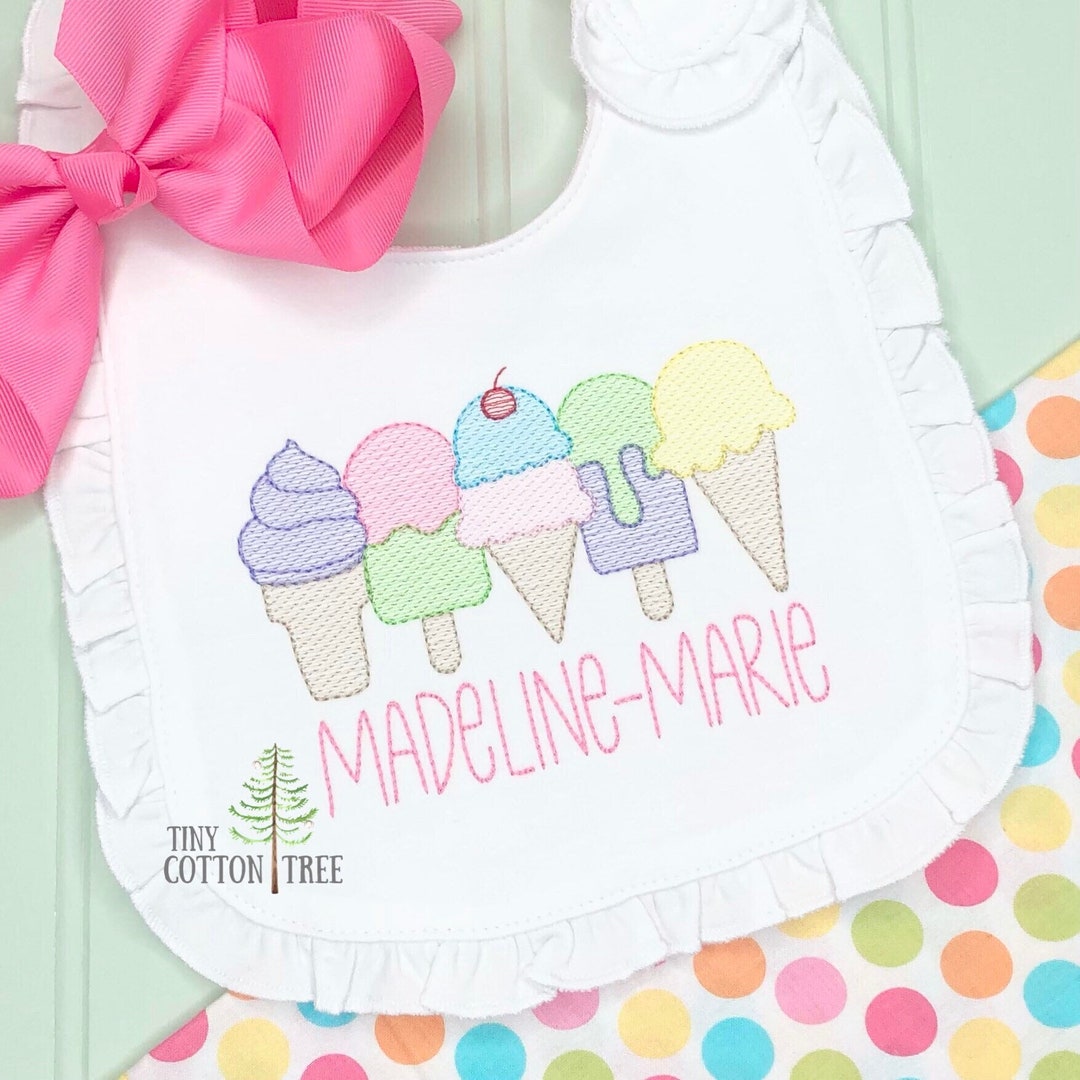 Ice Cream First Birthday Embroidered Bib / Personalized Ice Cream Baby ...