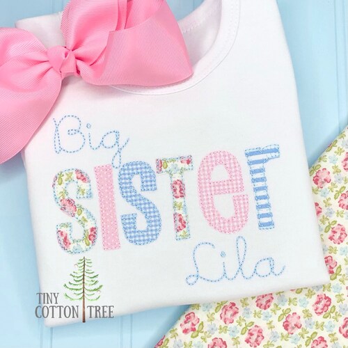 Girls Big Sister Shirt Appliqued Sibling Monogrammed | Etsy