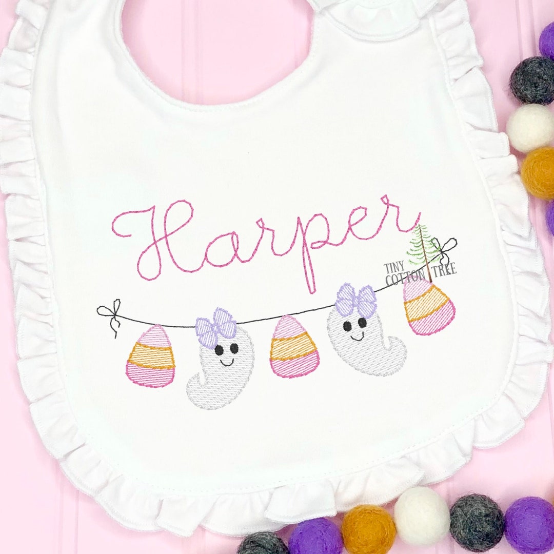 Halloween Ghost and Candy Corn Embroidered Bib, Burp Cloth / First ...