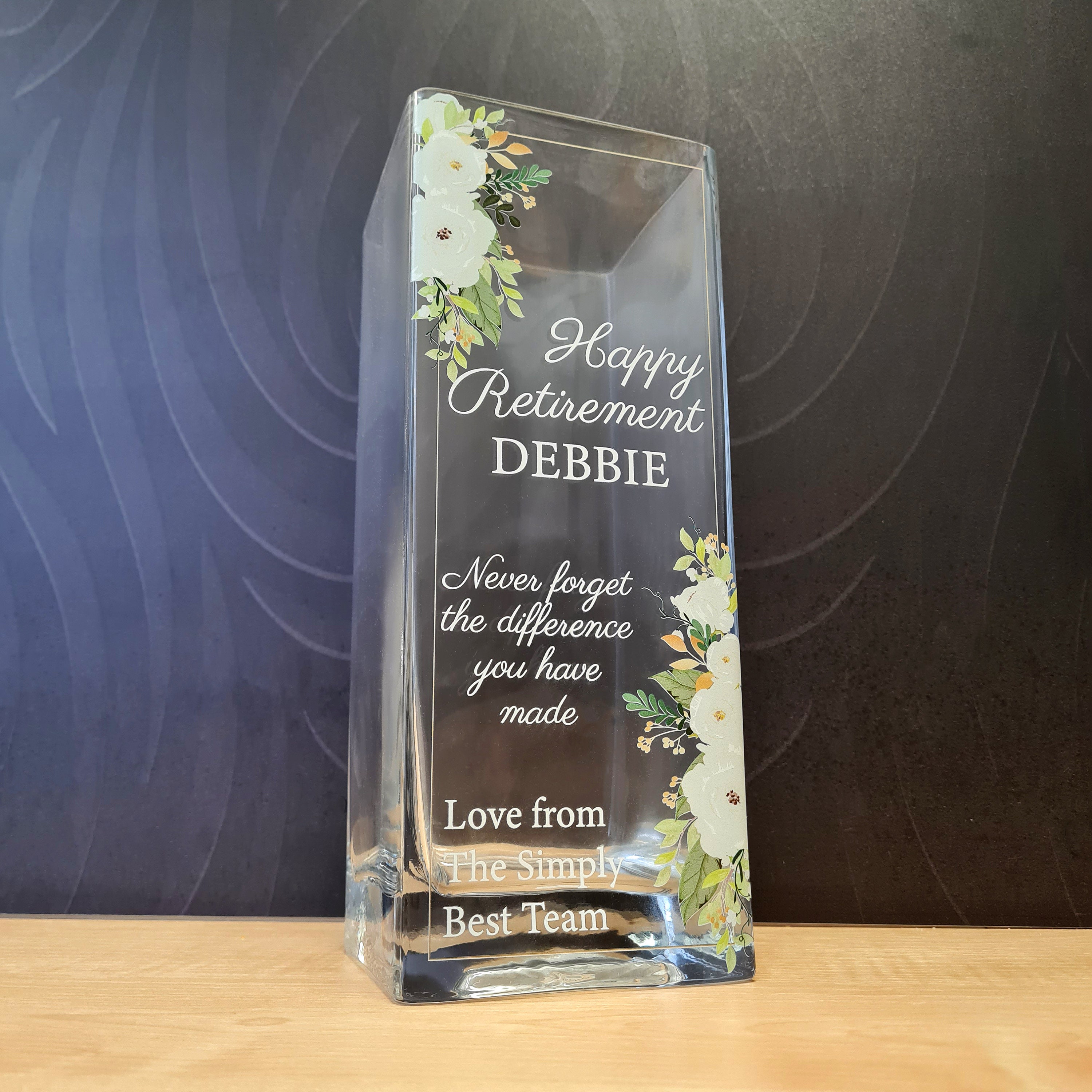 Personalised Retirement Vase, Glass Flower Vase, Leaving Gift for ...