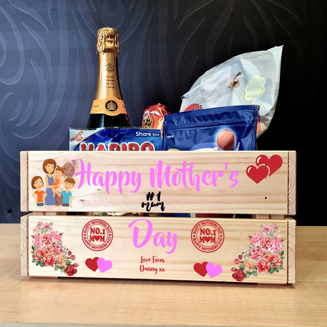 Personalised Mother's Day Crate | Snack, Drinks, Treat Wooden Box ...