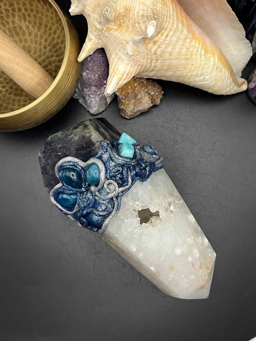 Seeker's Compass Crystal Wand / Iolite and Cathedral Quartz Crystal ...