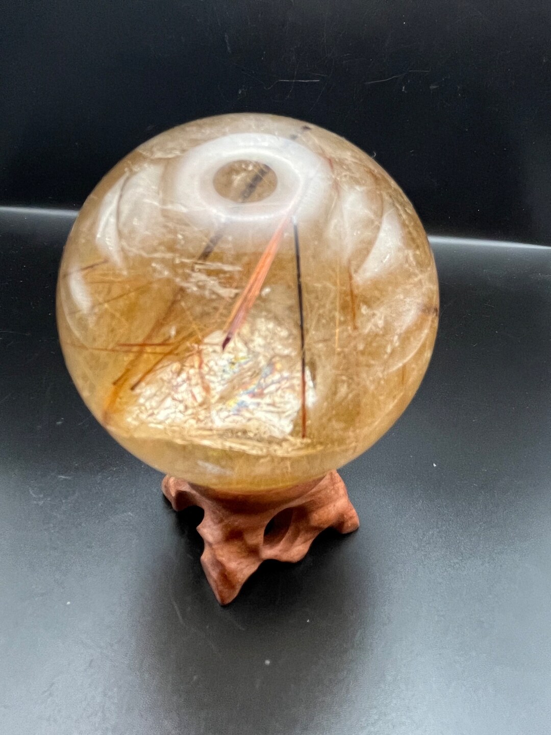 Gold Rutilated Quartz Sphere With Wooden Stand (395g) - Etsy