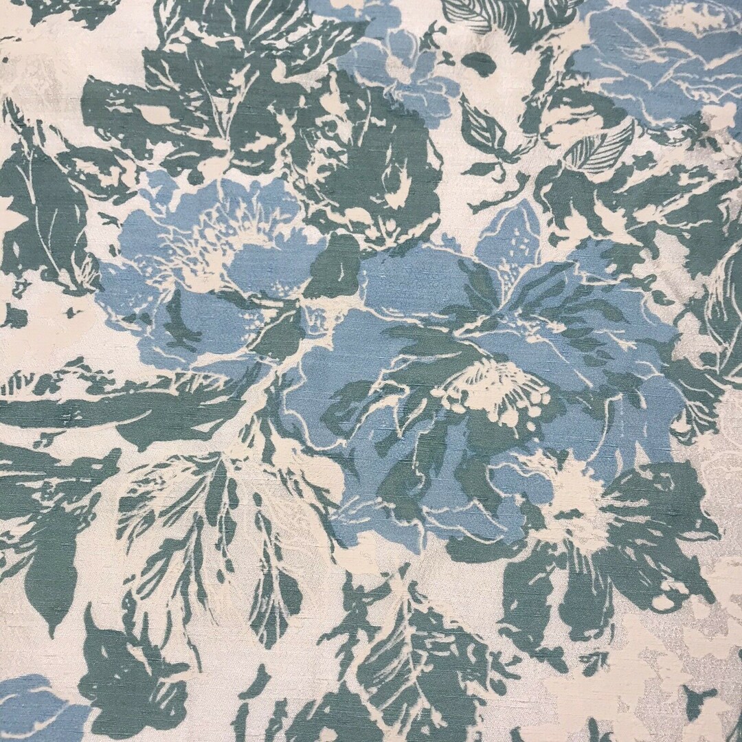 MCM Woven Fabric Material Floral Flower Blue Green 48” Wide by the Yard ...