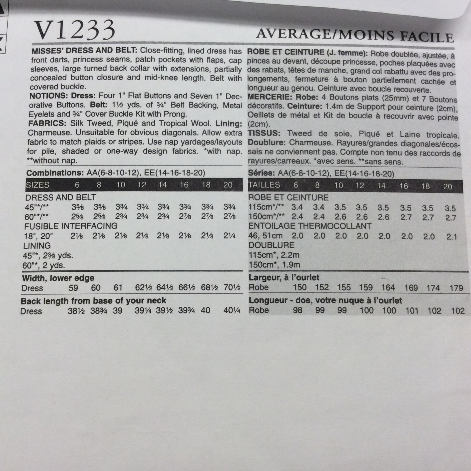 Vogue Sewing Pattern Pamella Roland V1233 14 16 18 20 Fitted - Etsy