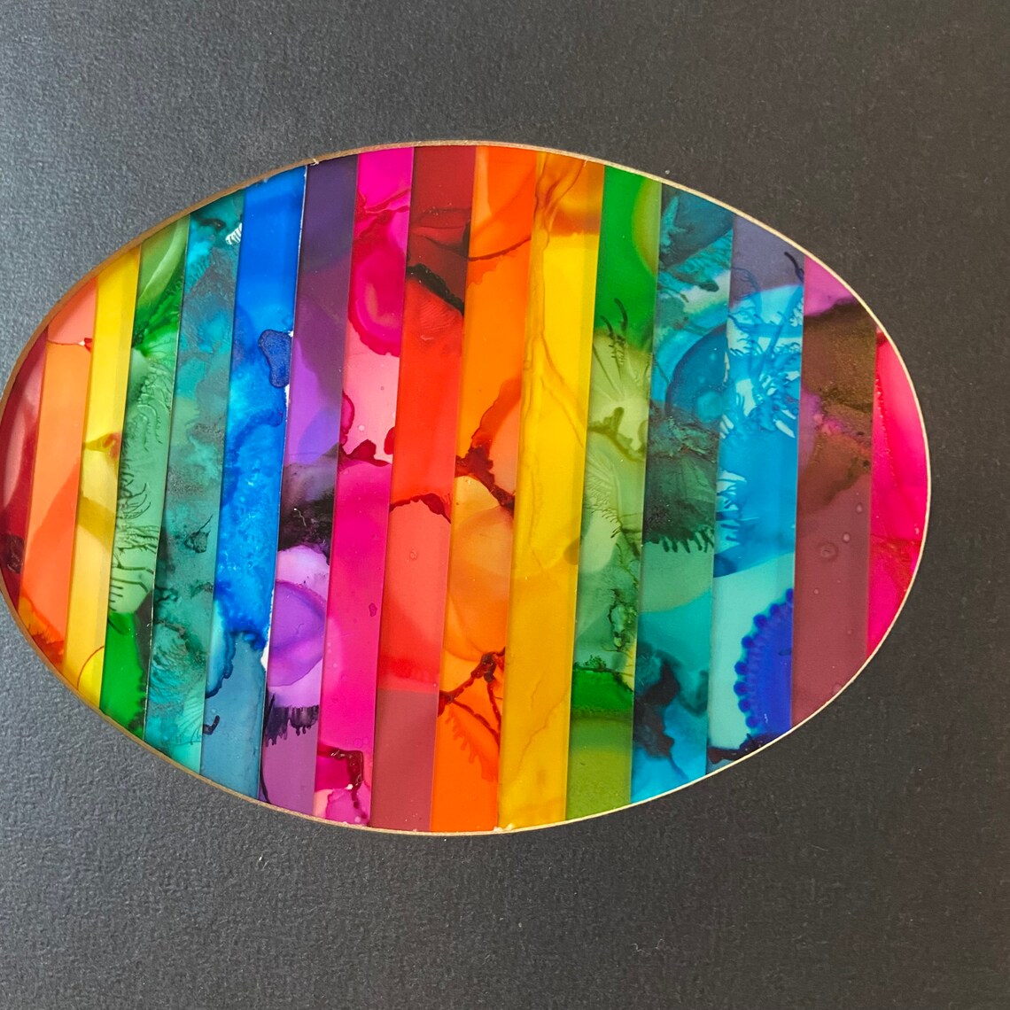 Alcohol Ink Oval Strip Rainbow Colors Matted Ready to Frame | Etsy