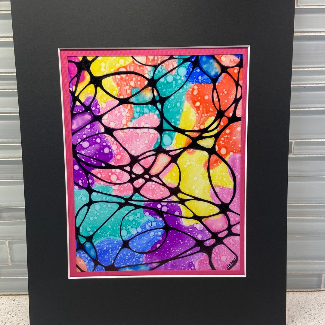 Neuro Original Art Rainbow Alcohol Ink Matted Ready to Frame 11x14 GI ...