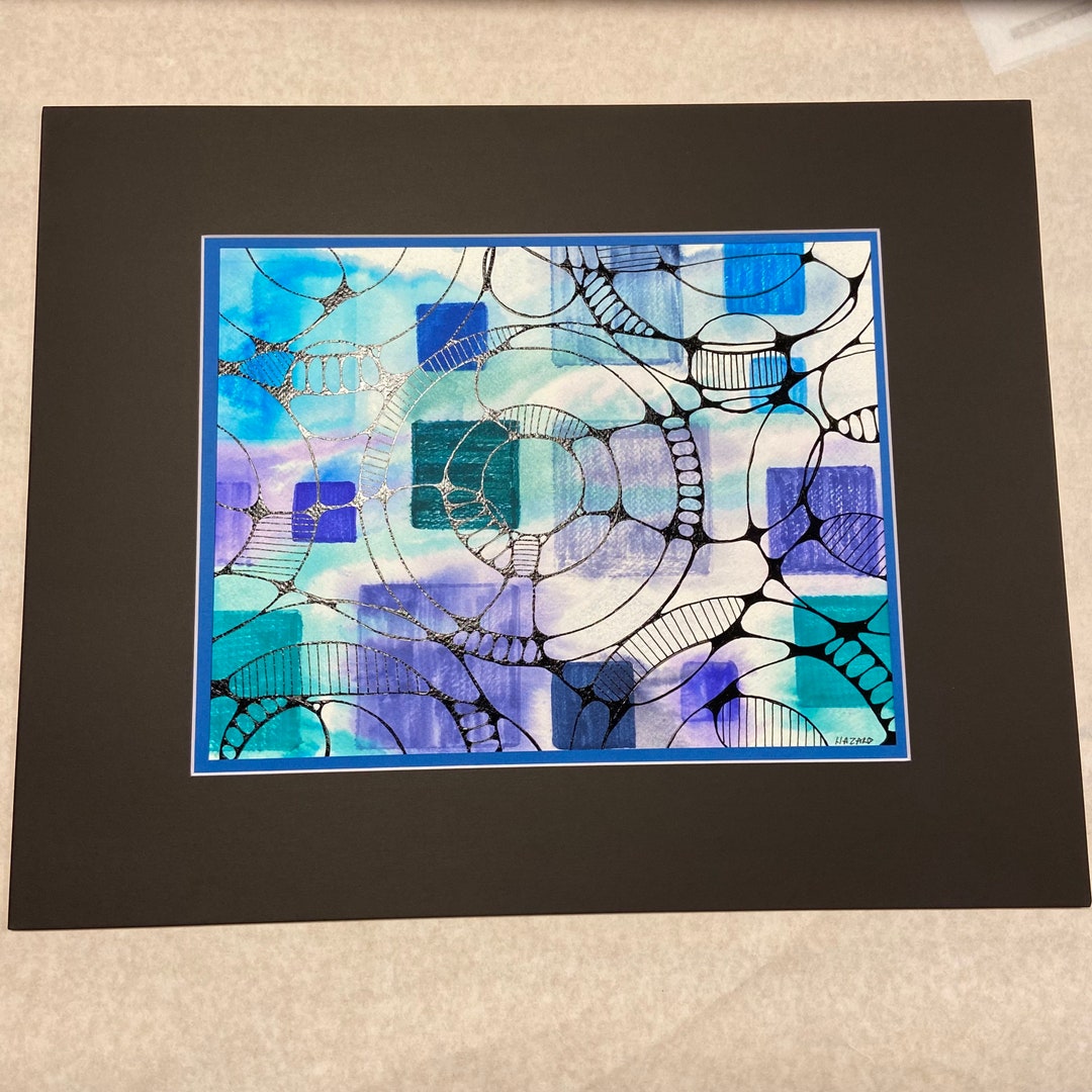Watercolor Line Original Art Cool Colors Matted Ready to Frame 16x20 ...