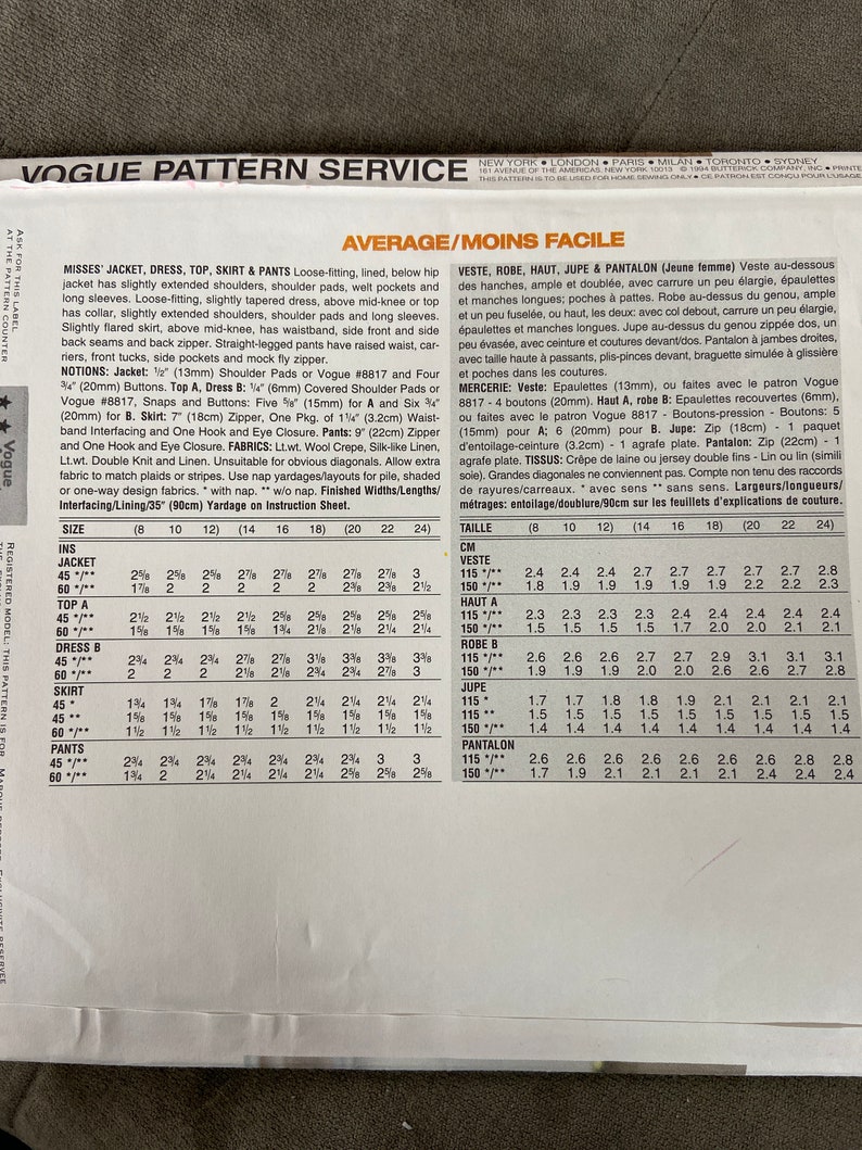 Vogue Sewing Pattern 1487 Tamotsu Career Work Jacket Dress Tip - Etsy