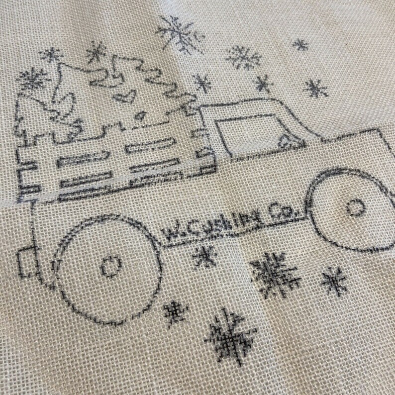 Rug Hooking Pattern Linen Old Fashioned Truck Christmas Tree Snowflake ...