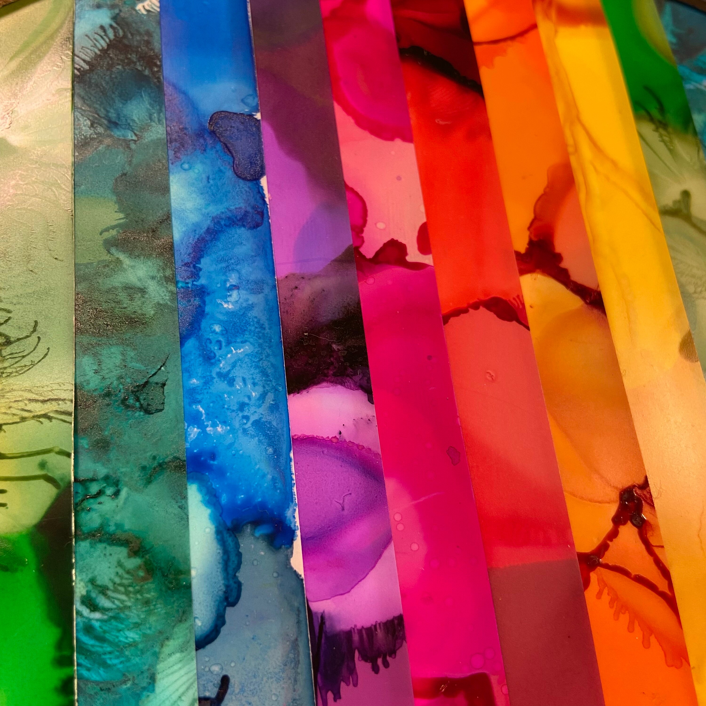 Alcohol Ink Oval Strip Rainbow Colors Matted Ready to Frame | Etsy