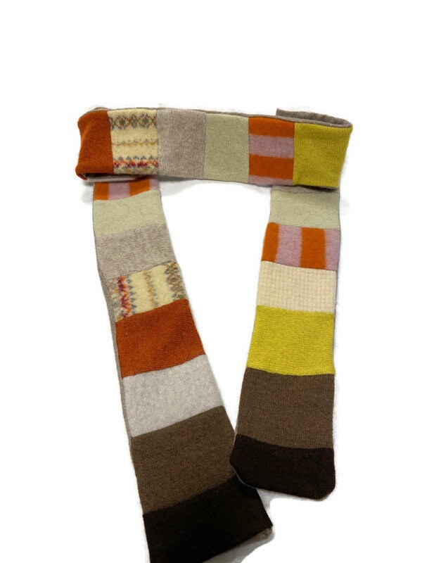 Repurposed Felted Wool Patchwork Scarf Yellow Orange Brown 3 X 60 ...