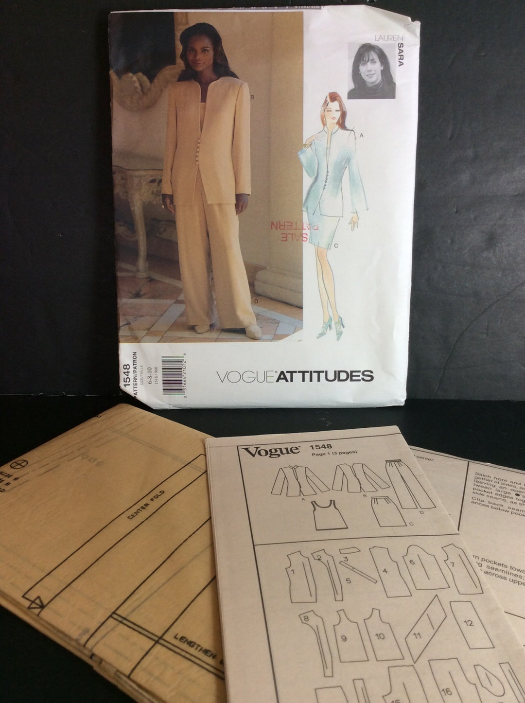Vtg Vogue Attitudes Sewing Pattern 1548 Lauren Sara Sz 6 8 10 Misses ...
