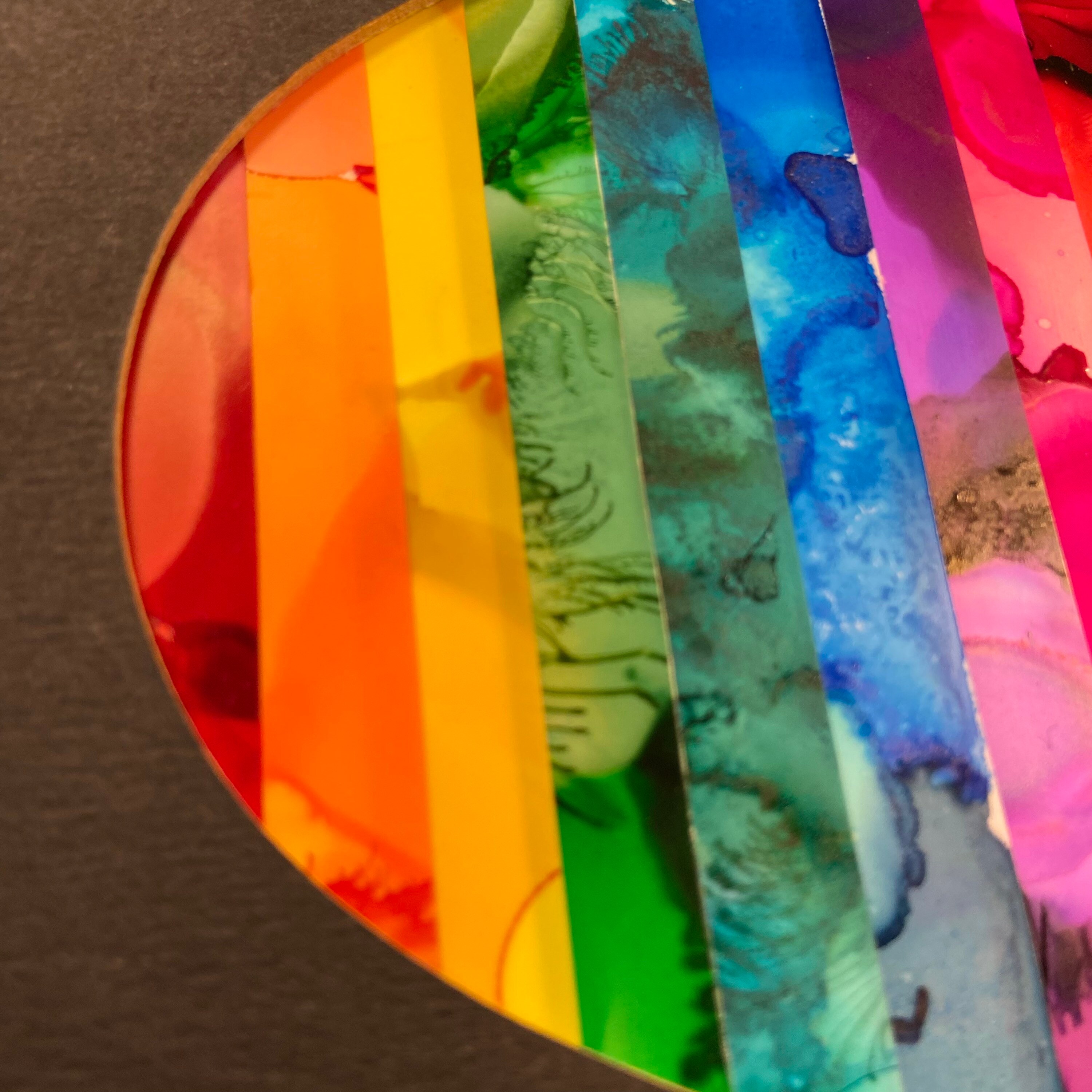 Alcohol Ink Oval Strip Rainbow Colors Matted Ready to Frame | Etsy