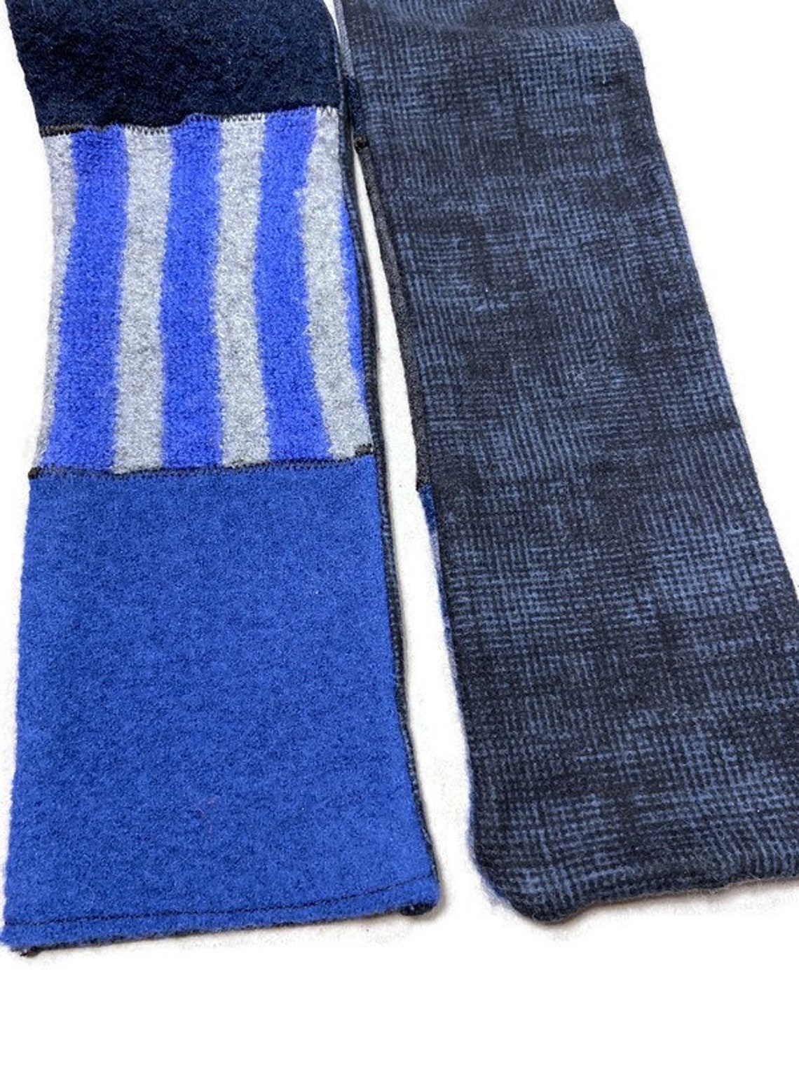 Repurposed Felted Wool Patchwork Scarf Blue Gray 3 X - Etsy