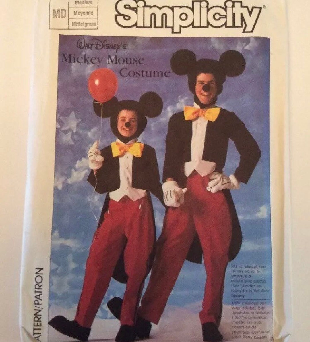Mickey Mouse Costume Simplicity Sewing Pattern Adult Medium FF 7729 ...