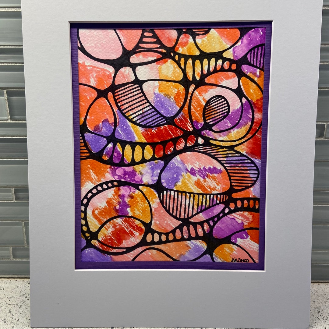 Original Art Neuro Sunset Red Pink Orange Purple Matted Ready to Frame ...