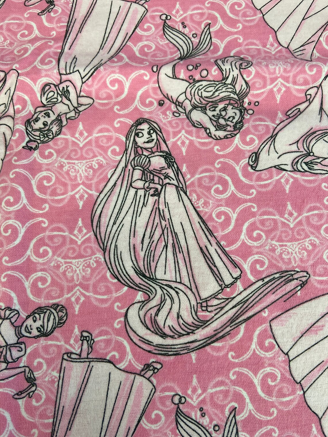 Disney Princess Flannel Fabric Material Pink Belle Ariel Snow | Etsy