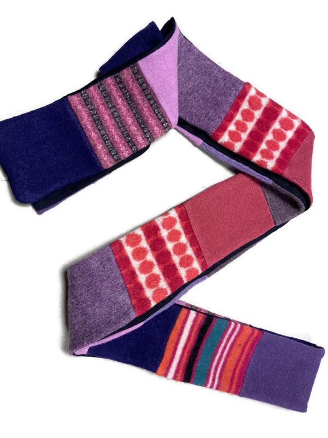 Repurposed Felted Wool Patchwork Scarf Purple Pink 3 X - Etsy