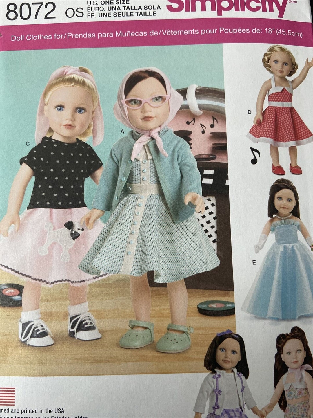 18 Doll Simplicity Sewing Pattern 8072 Vtg Inspired 50's Clothes Elaine ...