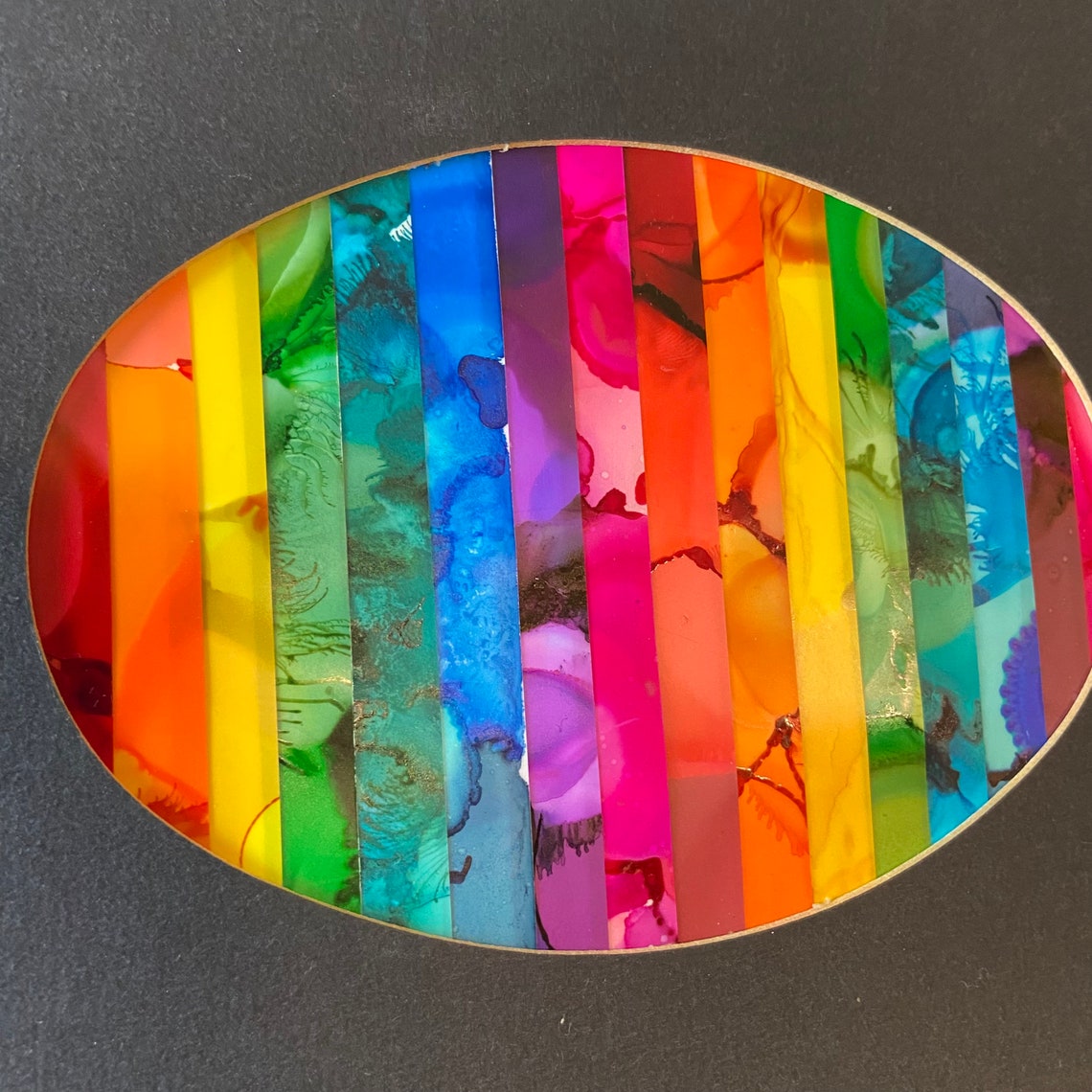 Alcohol Ink Oval Strip Rainbow Colors Matted Ready to Frame | Etsy