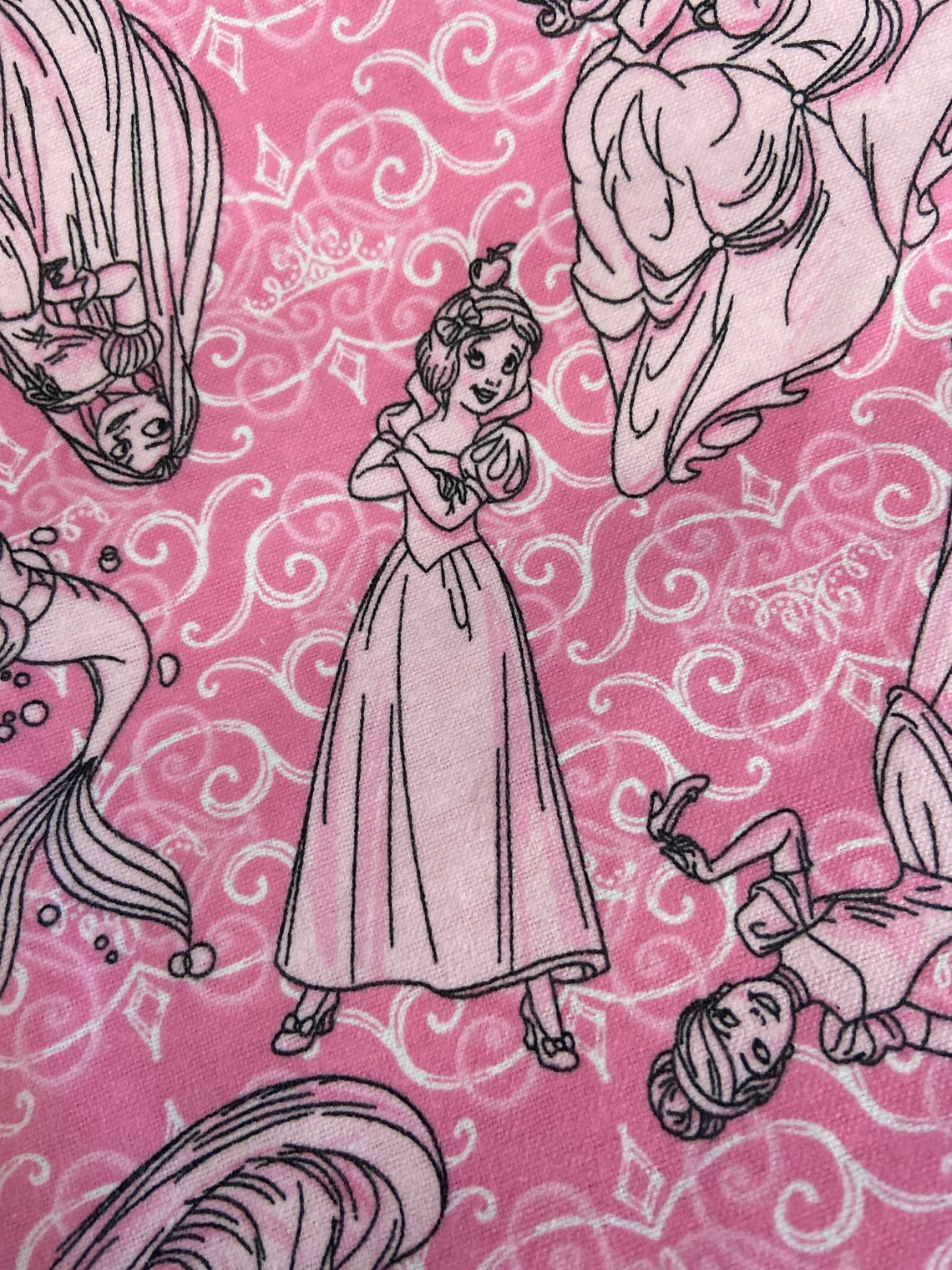 Disney Princess Flannel Fabric Material Pink Belle Ariel Snow | Etsy