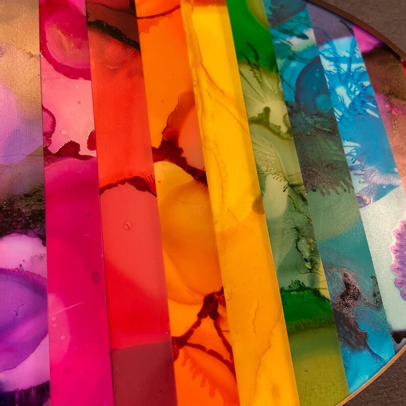 Alcohol Ink Oval Strip Rainbow Colors Matted Ready to Frame - Etsy