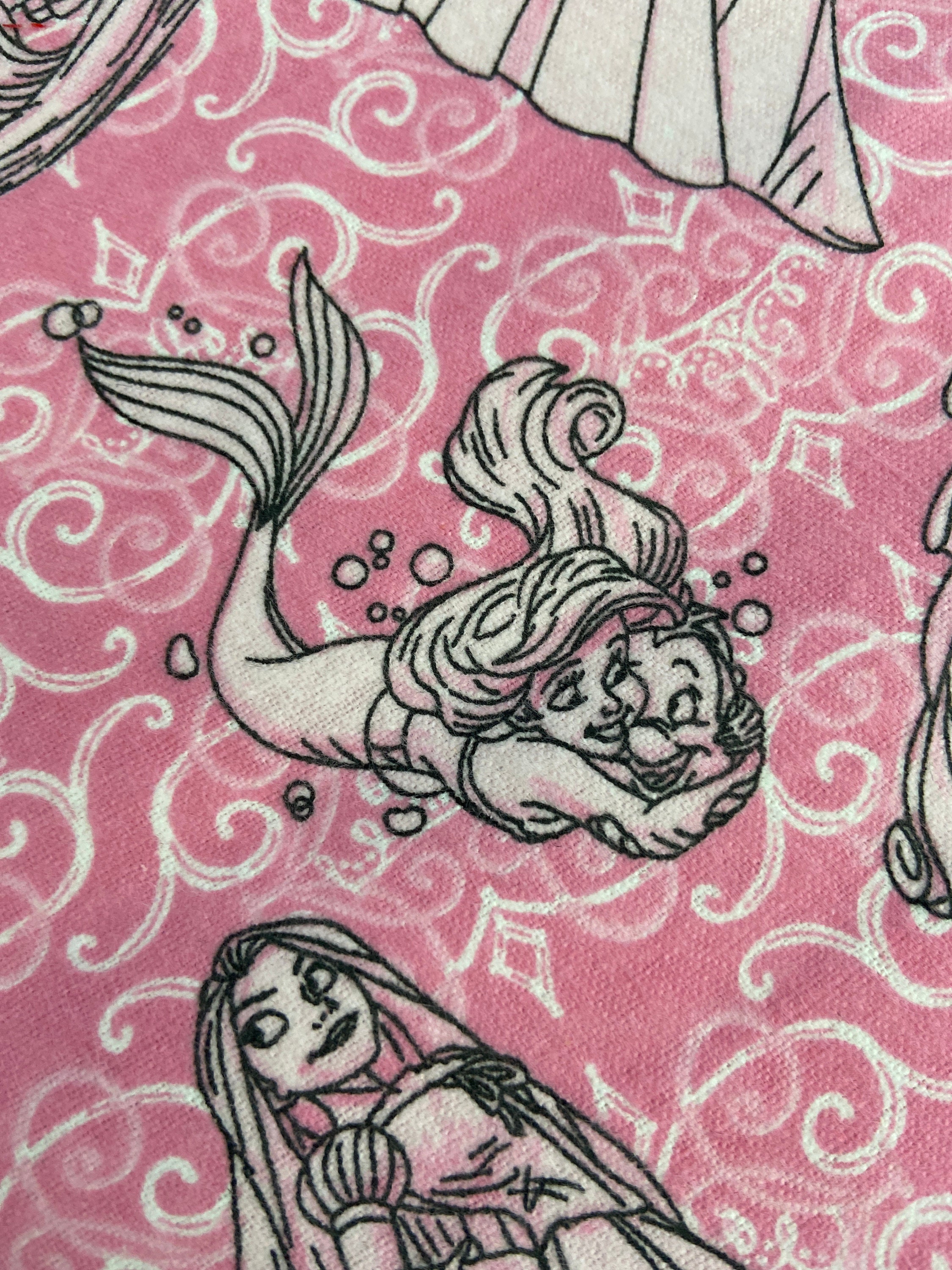 Disney Princess Flannel Fabric Material Pink Belle Ariel Snow | Etsy